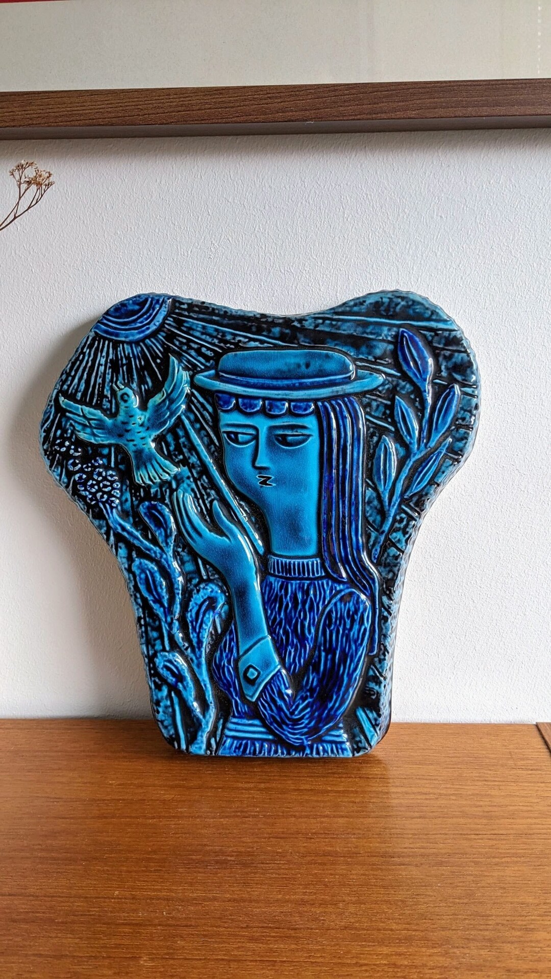 Vintage Gunnar Nylund Rörstrand Brilliant BLUE Turquoise GIRL With Bird ...