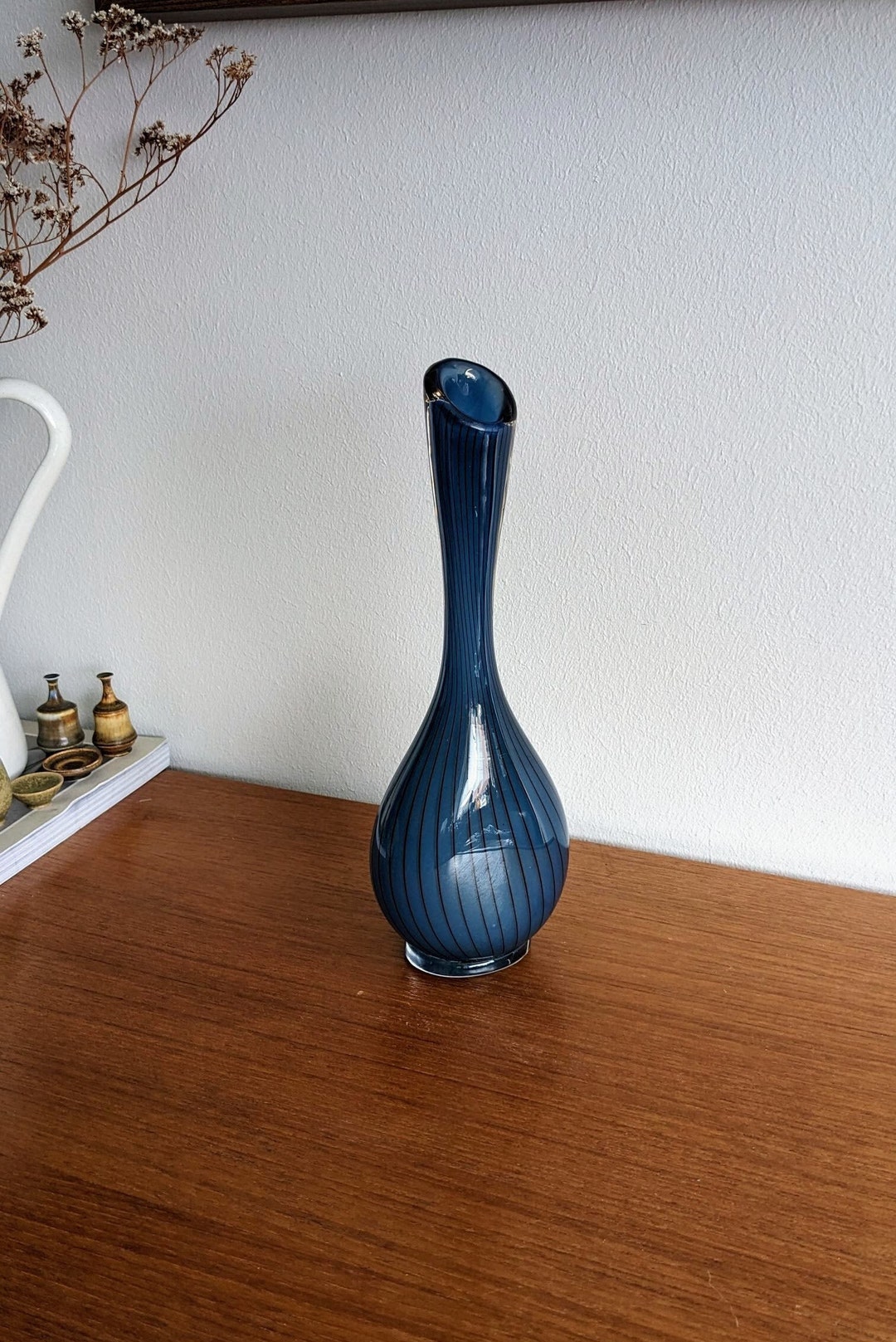 Vintage Kosta Boda Vicke Lindstrand COLORA Series Blue Striped Glass ...