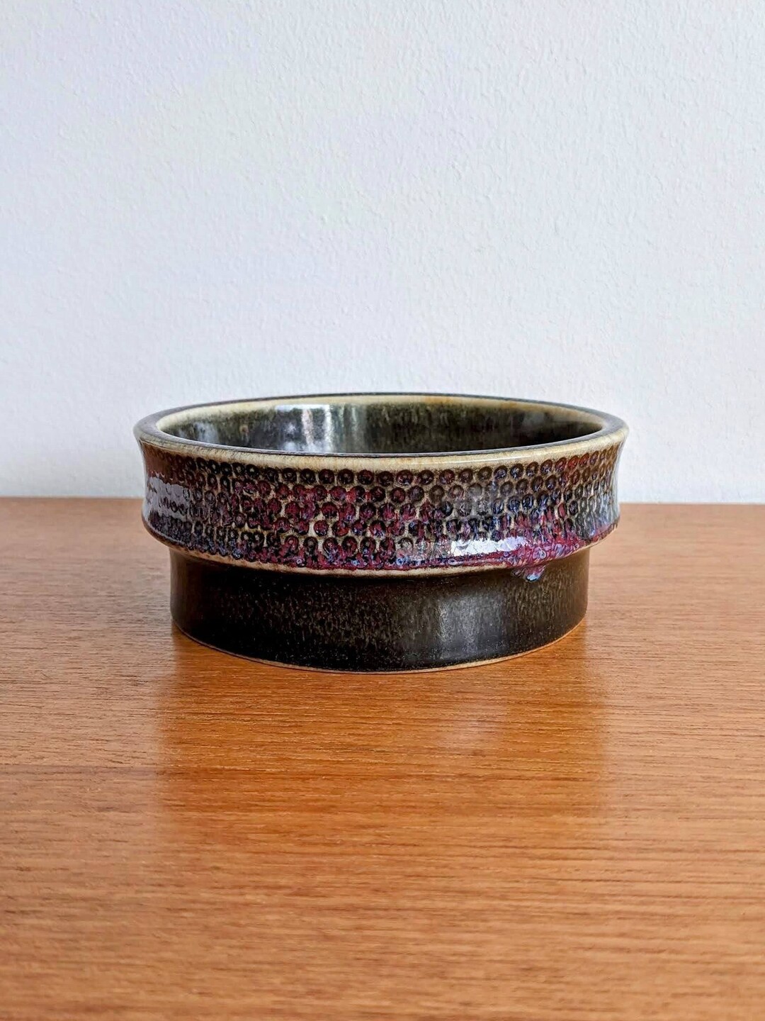 Stig Lindberg Unique BOWL - Turquoise Oxblood Blue Circular Textured ...