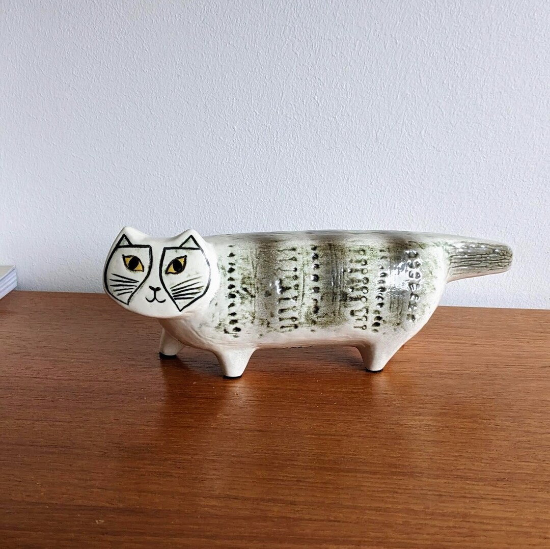 Retro Lisa Larson Max Gray Striped Cat Katt - Length 25 Cm - Gustavsberg Sweden Scandinavian Mid ...