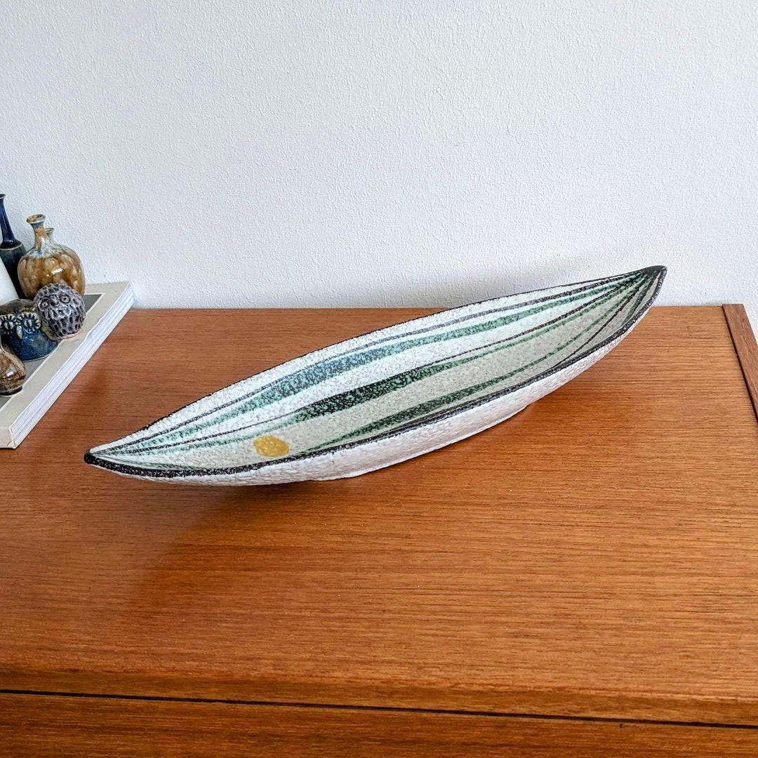 Vintage RUSCHA Chamotte BOWL West Germany - Canoe Shaped Centerpiece ...