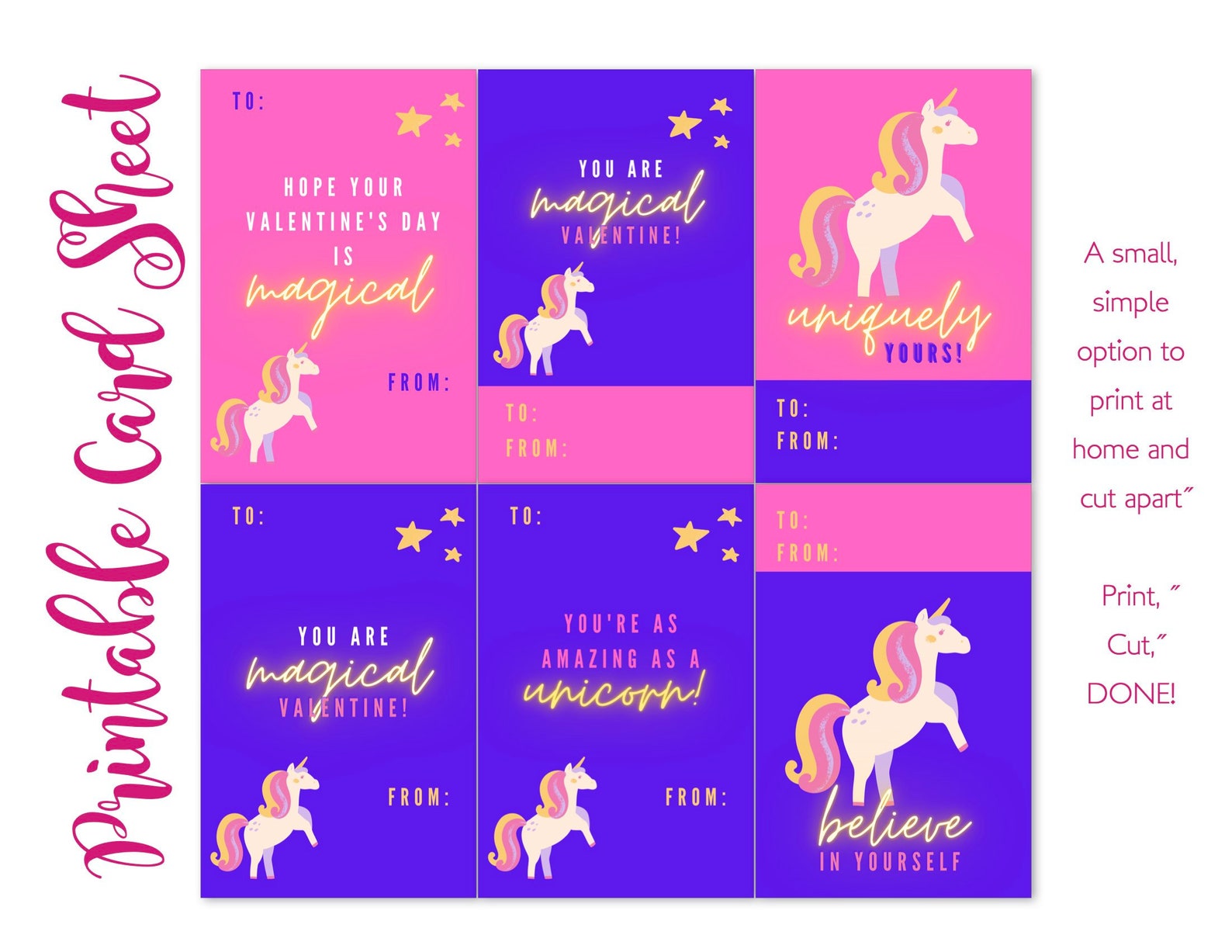Unicorn Valentines Day Card for Kids I Valentines Cards for School I ...