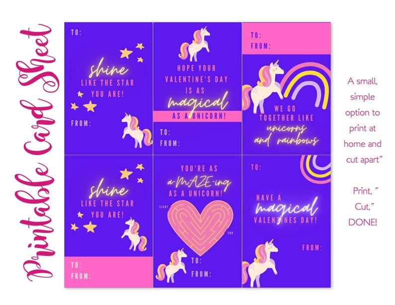 Unicorn Valentines Day Card for Kids I Valentines Cards for School I ...