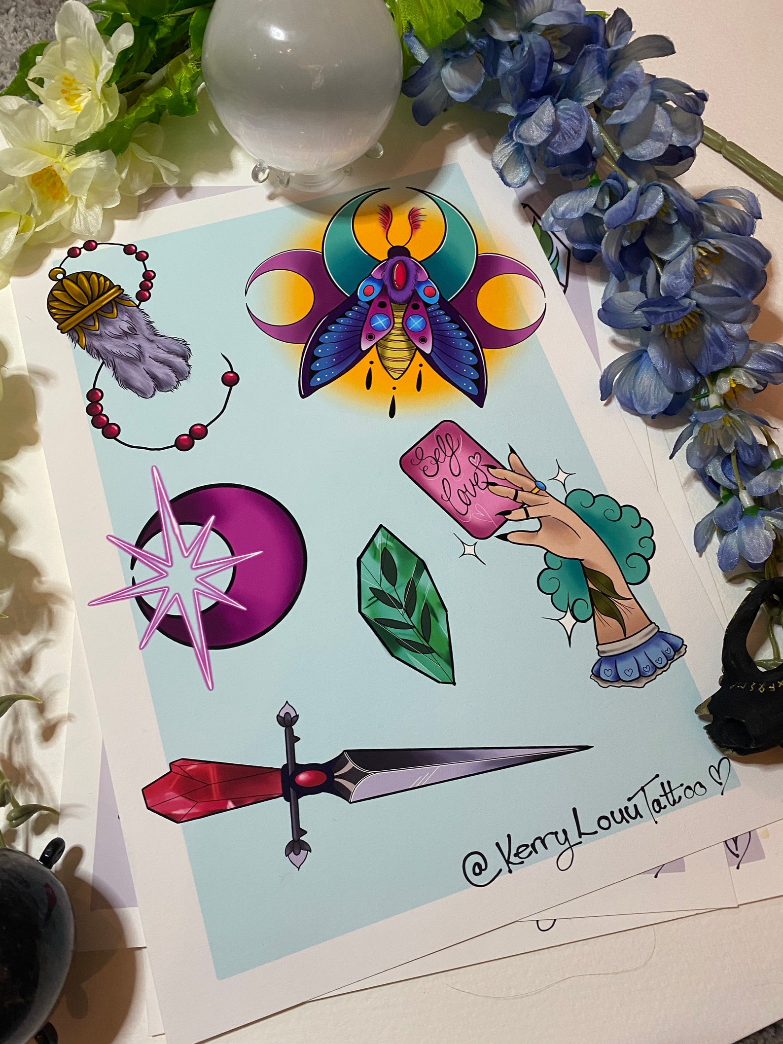 Witchy Tattoo Flash Sheet Print - Etsy