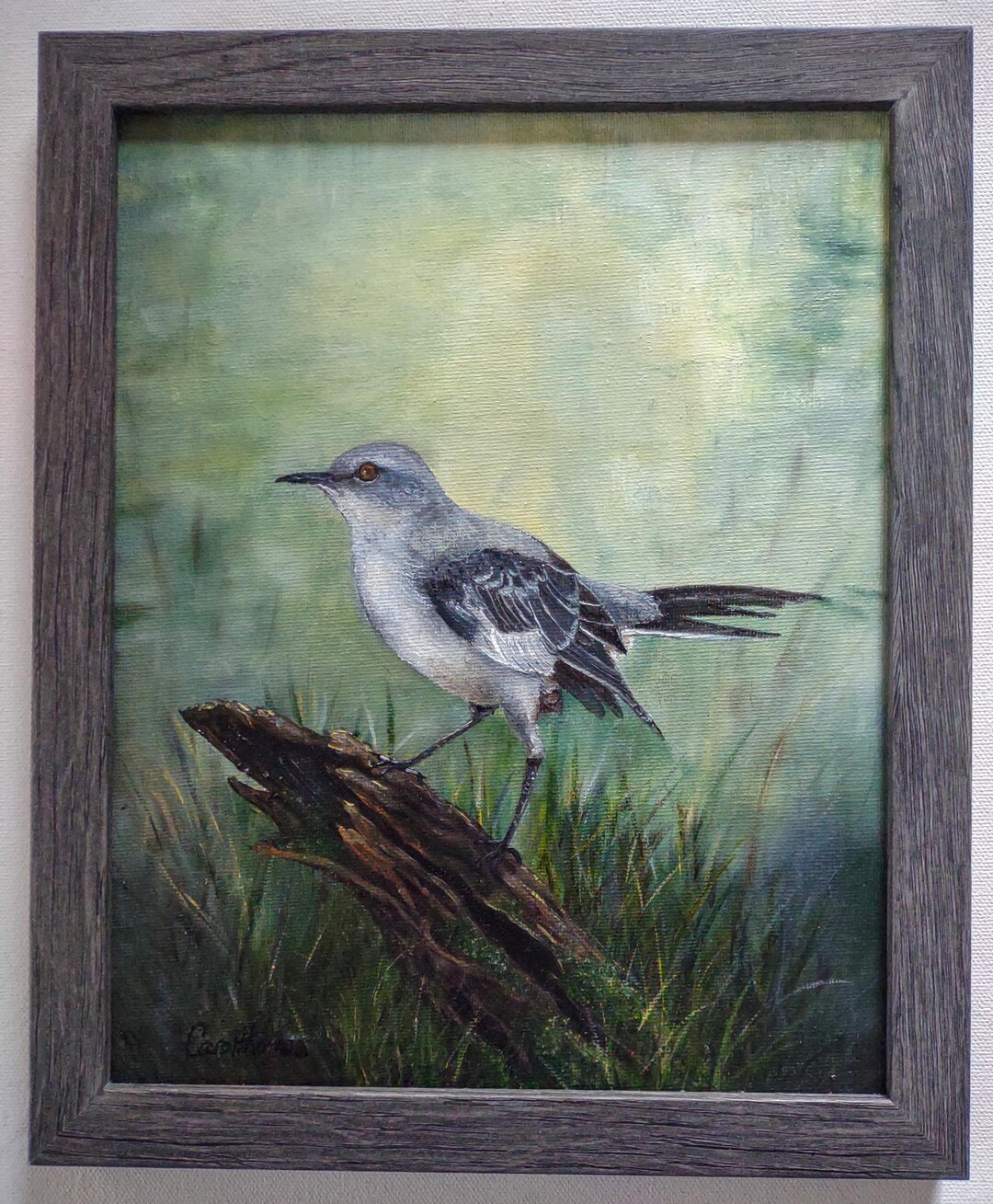 Original Mockingbird Oil Painting, Framed Bird Wall Decor, Nature Art ...