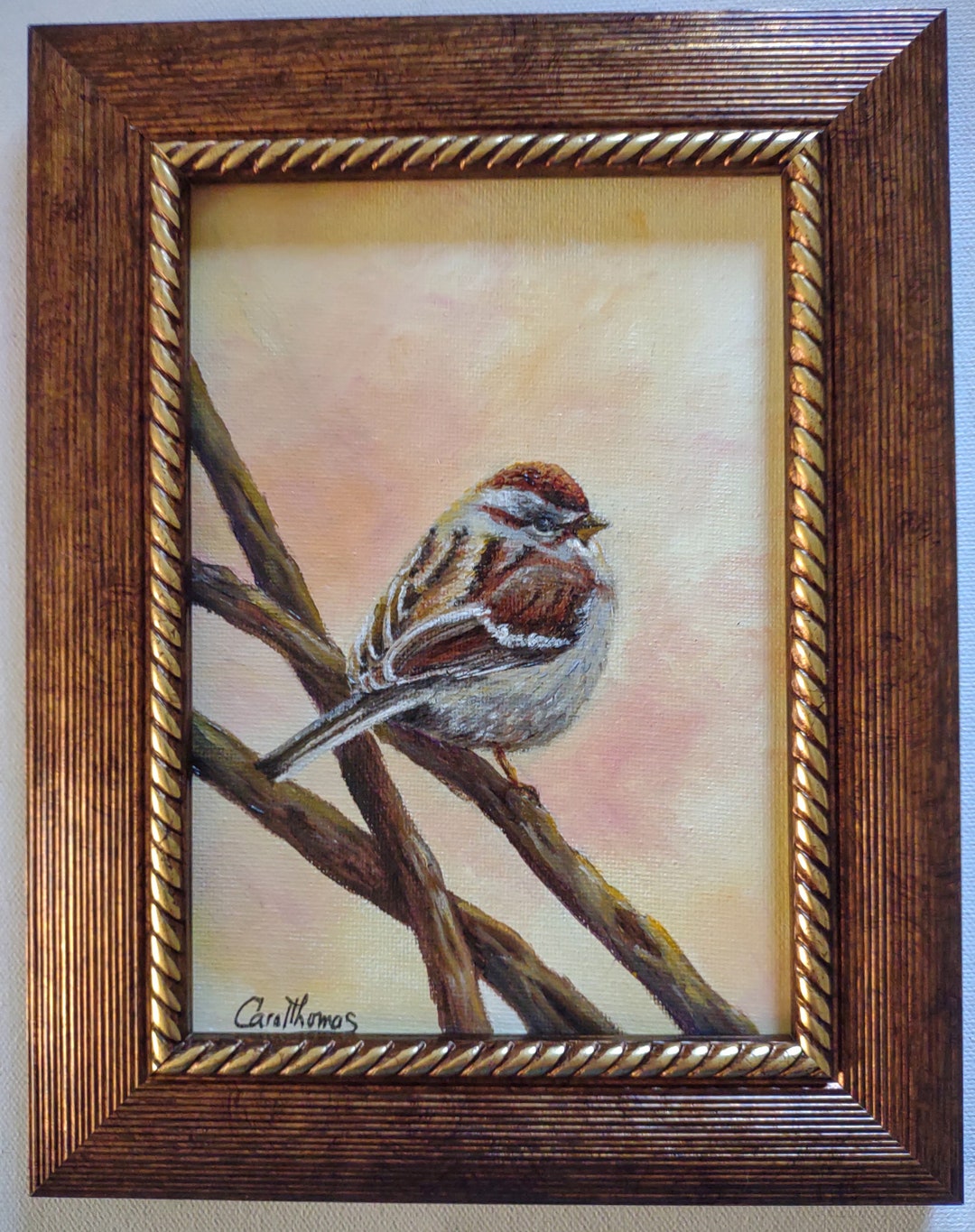 Original Sparrow Oil Painting, Small Framed Bird Painting, Wall Art ...