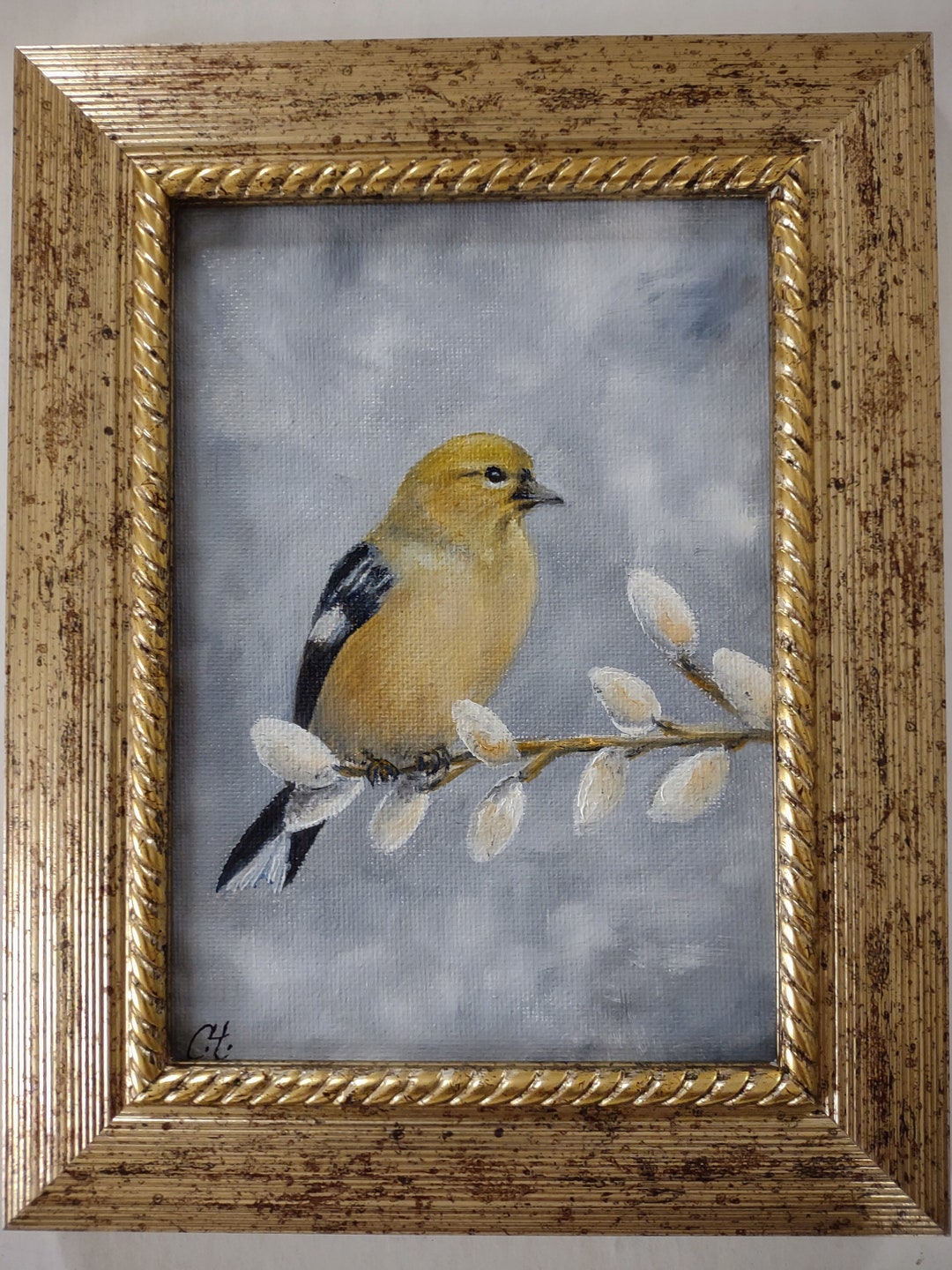 Original Goldfinch Painting Oil on Canvas Small Framed Art - Etsy