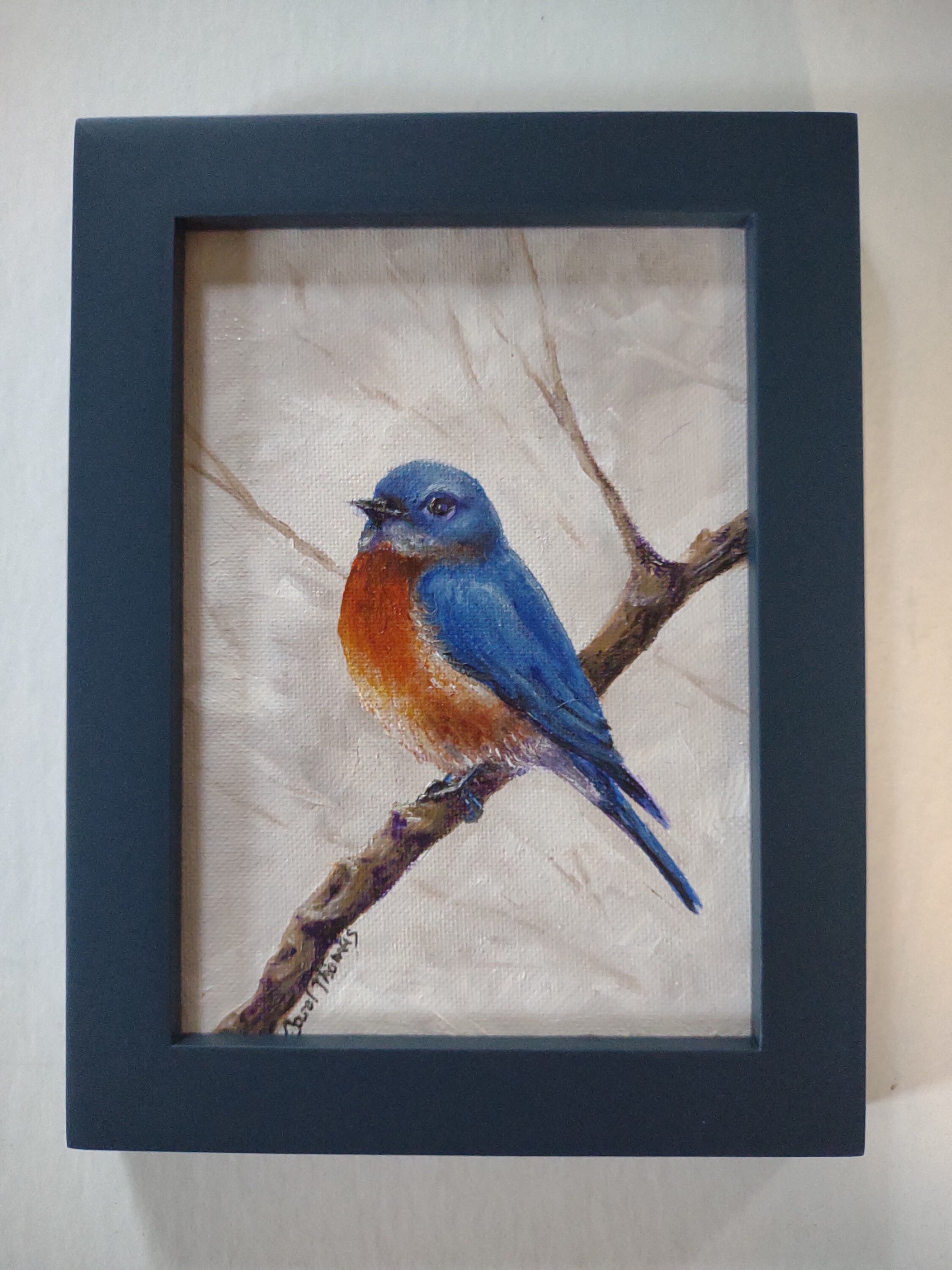 Original Bluebird Oil Painting, Framed Bird Painting, Small Art Gift ...