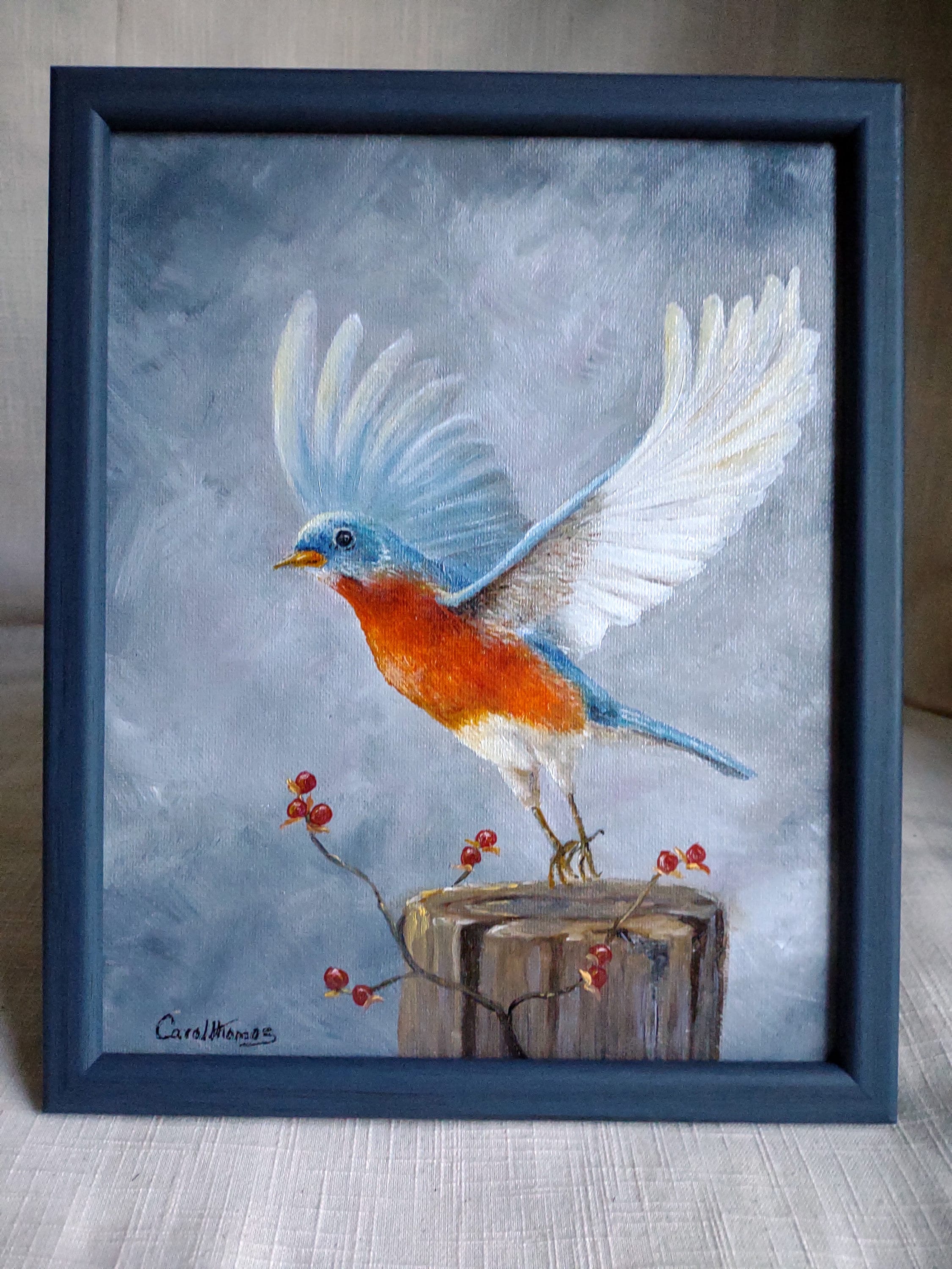 Original Framed Oil Painting Bluebird Painting Bird Lovers - Etsy
