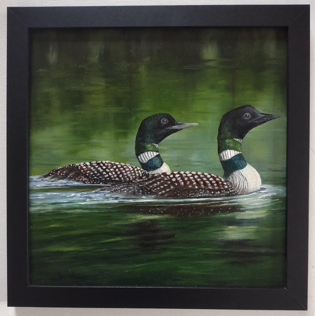 Original Loon Oil Painting, Framed Wildlife Painting, Waterfowl Pond ...