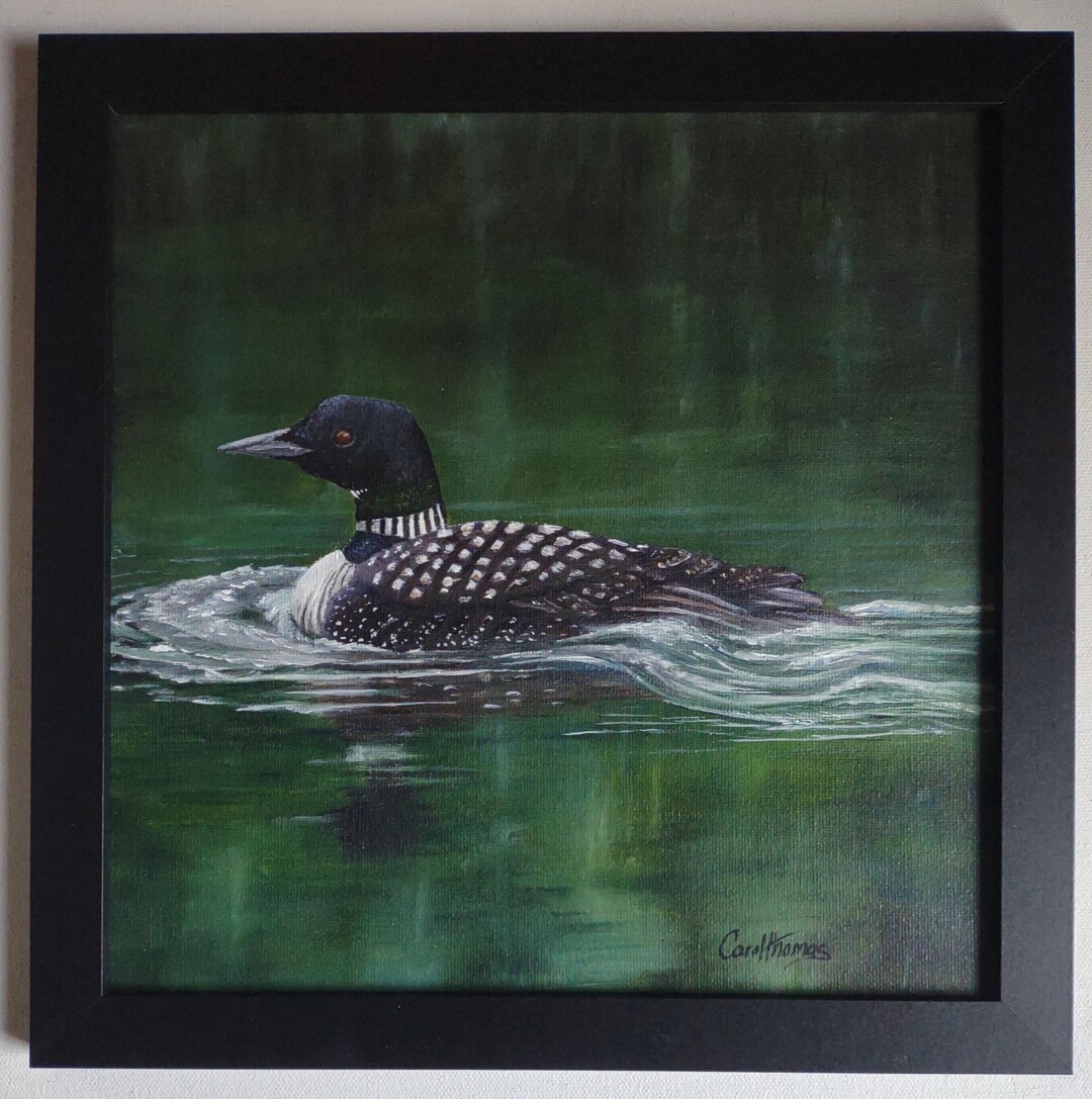 Original Loon Oil Painting, Framed Waterfowl Art, Wildlife Wall Decor ...