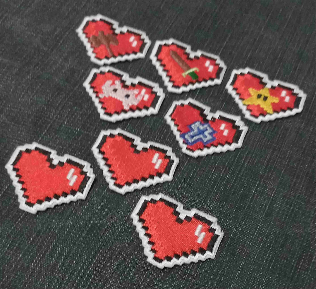 Set of 6 8bit Pixel Heart - Many Styles - 100% Embroidered Patch - Iron ...