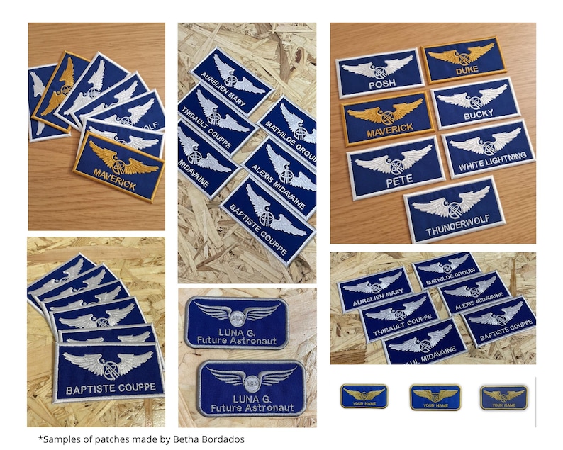 Astronaut Pilot Wings - Custom Name - Embroidery Patch - Iron on / Hook ...