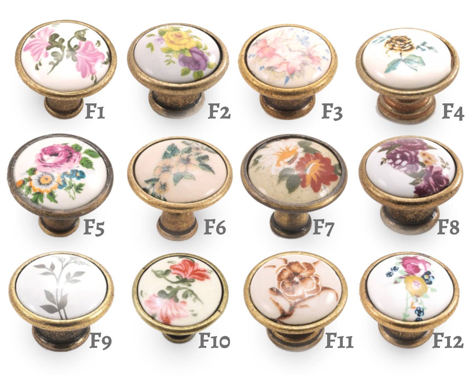 Floral Knobs Set 6 Porcelain Vintage Knobs Dresser Knob | Etsy
