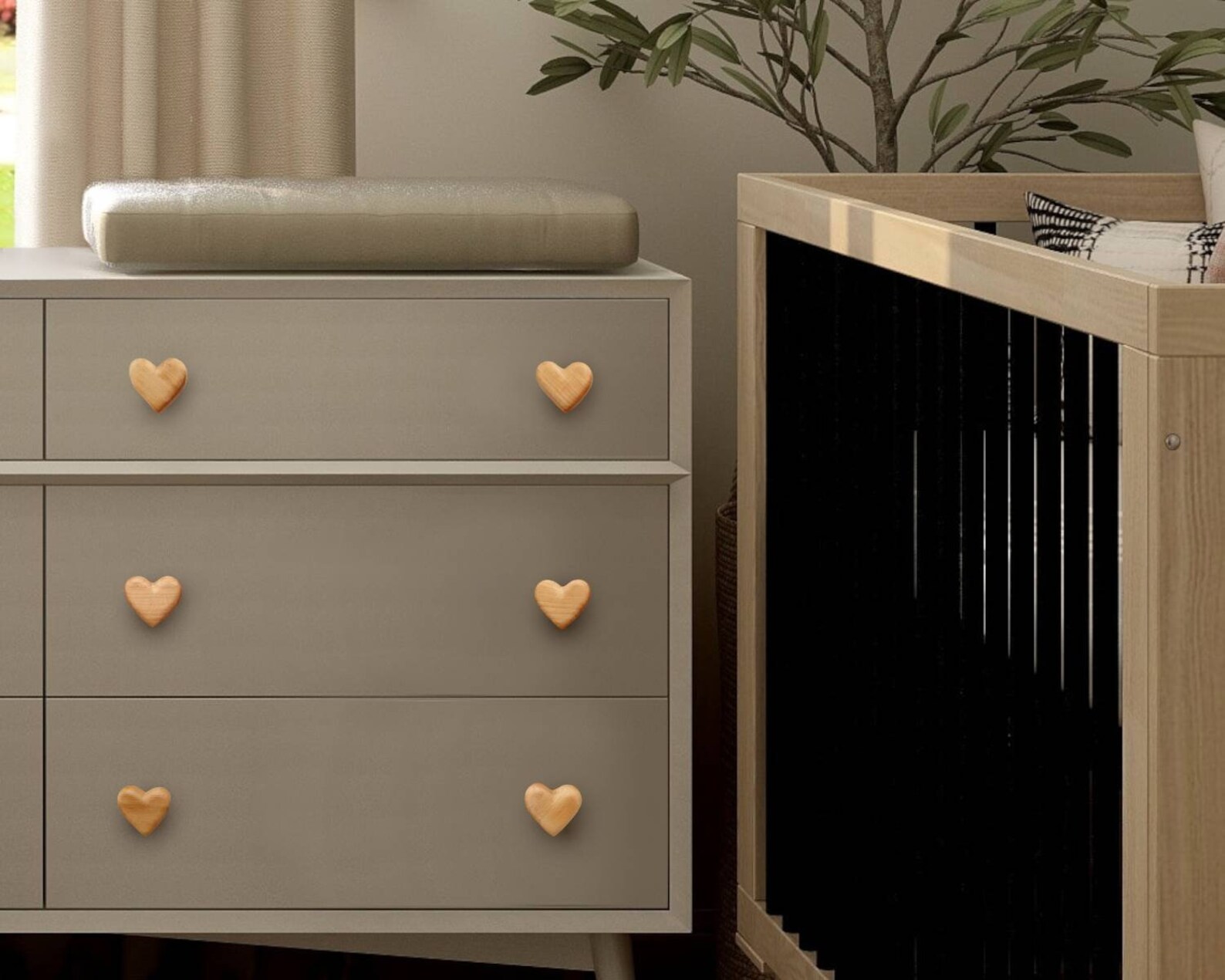 Wood Drawer Knobs Heart Knobs Boho Drawer Knobs Natural Knobs | Etsy