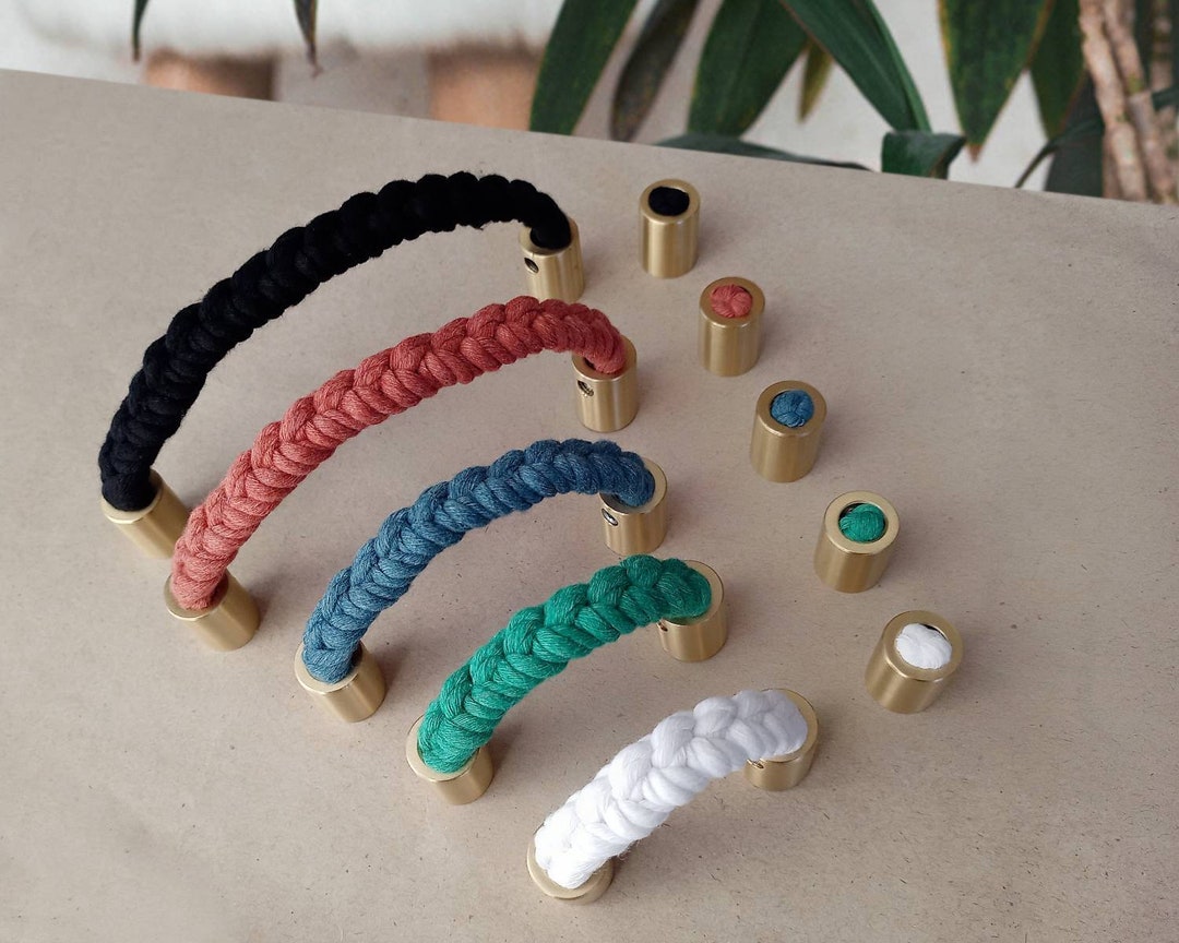 Braided Cotton Rope Pulls: Brass Boho Drawer Knobs - Etsy