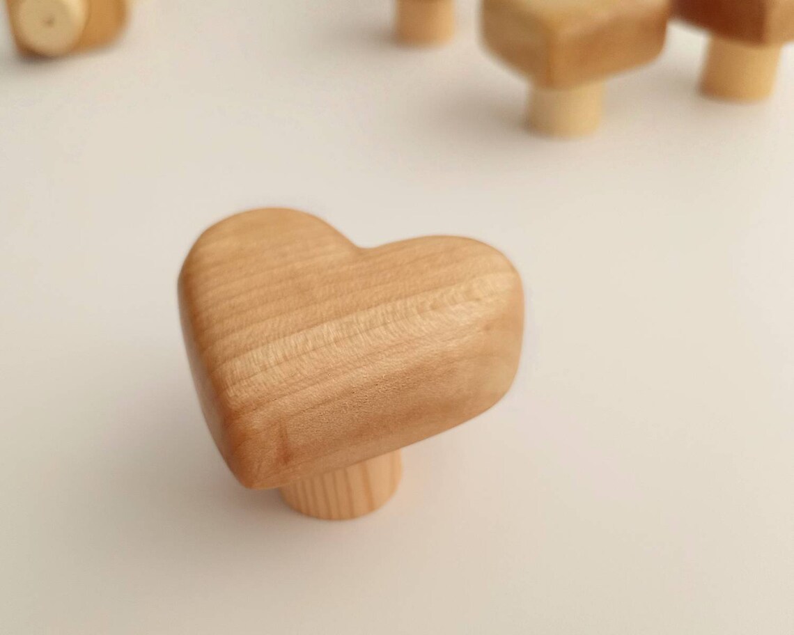 Wood Drawer Knobs Heart Knobs Boho Drawer Knobs Natural Knobs - Etsy