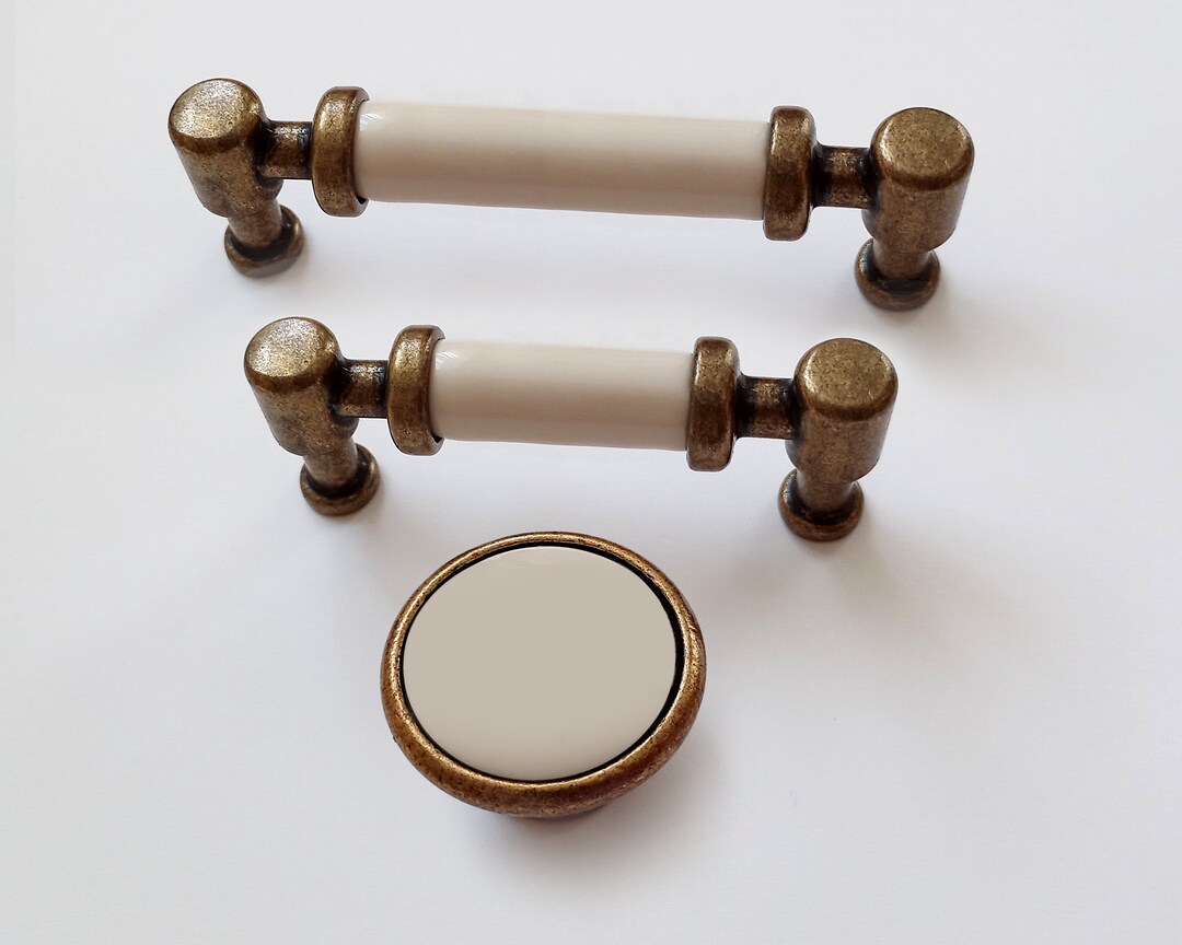 Cream and White Porcelain Cabinet Pulls: Antique Bronze Farmhouse Knobs Chrome Black Brushed ...