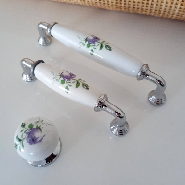 Chrome and Porcelain Cabinet Hardware - Etsy