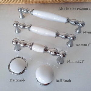 White Drawer Knobs and Pulls 3.75" 5" 6.3" 7.5" Chrome and White ...