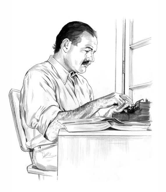 Ernest Hemingway Drawing | Etsy