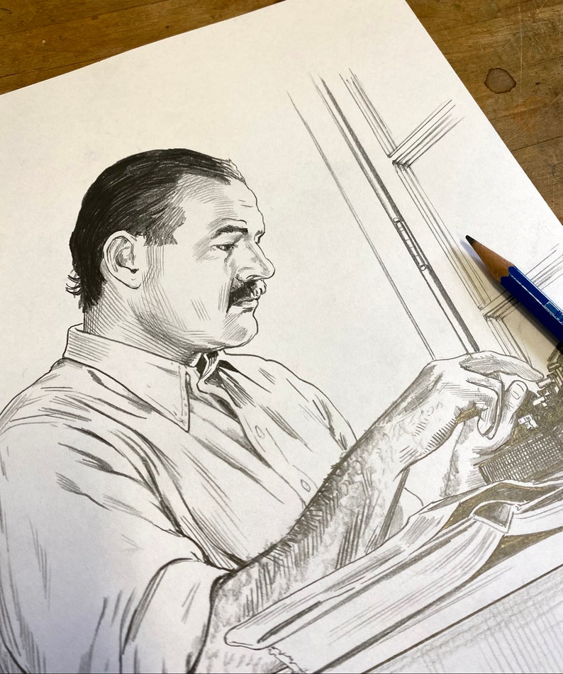 Ernest Hemingway Drawing - Etsy
