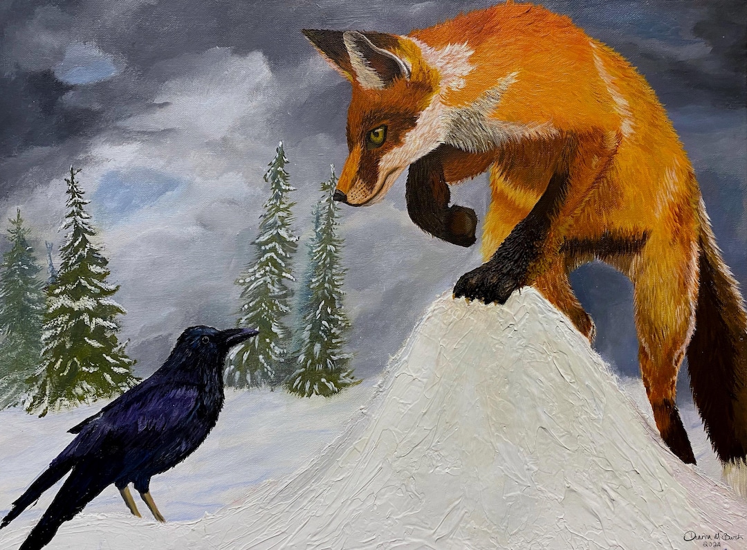 FINE ART PRINT, Original Artwork: "curiosity" Fox and Crow Painting - Etsy