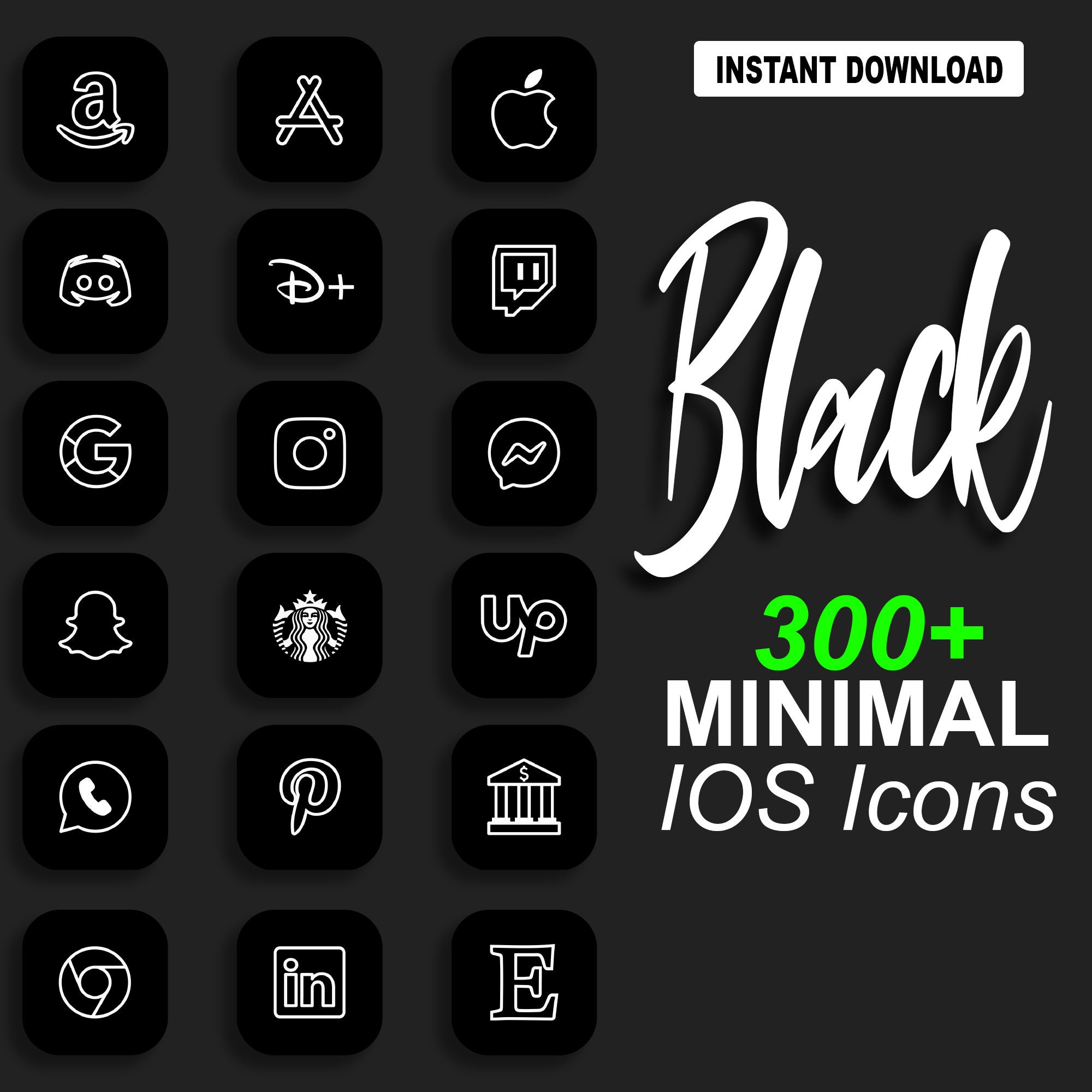 300 Dark Black App Icons Icon Pack for Aesthetic Dark iOS | Etsy