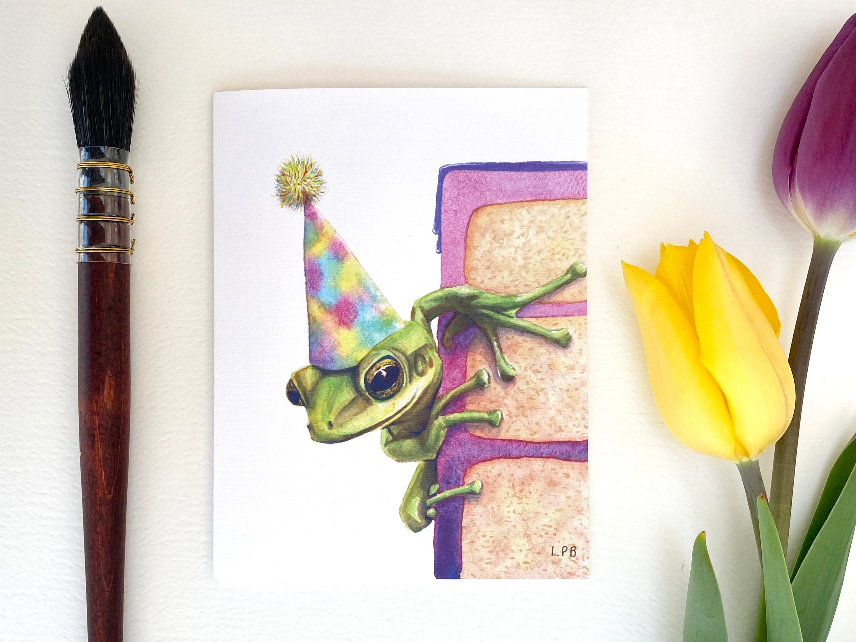 Cute Birthday Frog Card cake Destroyer Brogna Arts Fine - Etsy