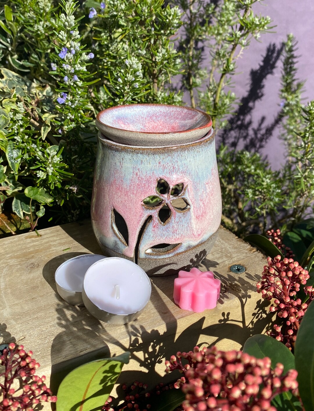 Handmade Carved Ceramic Oil Burner Comes With Sample Mini Melts Hand ...