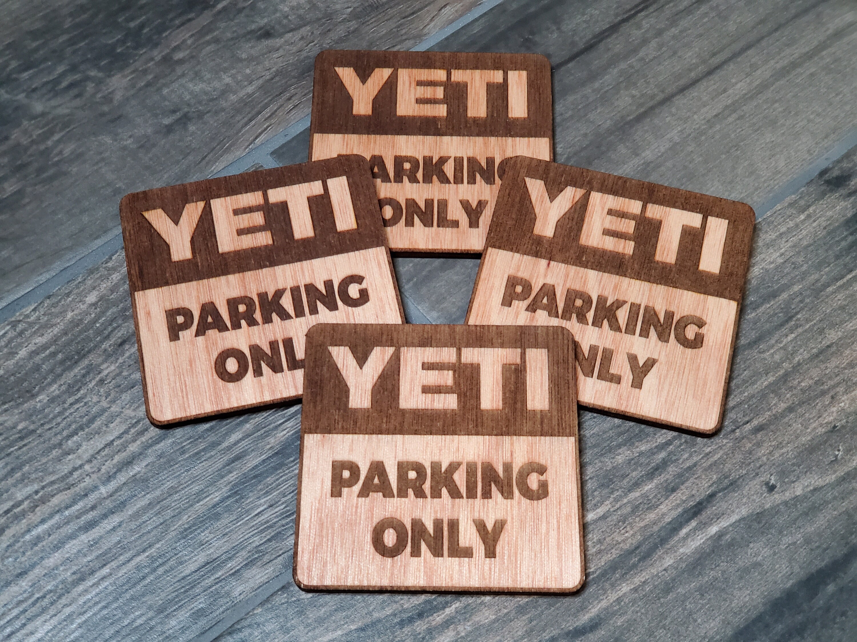 Laser Engraved Yeti Wooden Drink Coasters Yeti Parking Only - Etsy