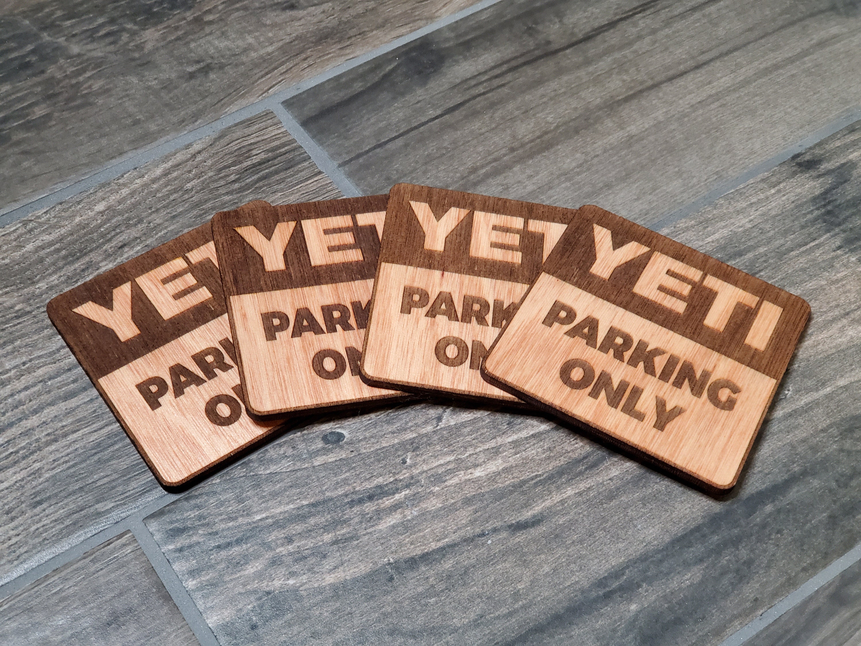 Laser Engraved Yeti Wooden Drink Coasters Yeti Parking Only - Etsy