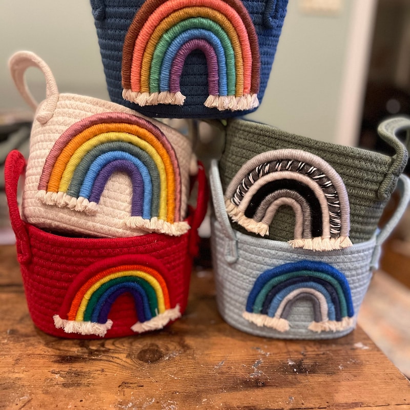 Rainbow Woven Basket - Etsy UK