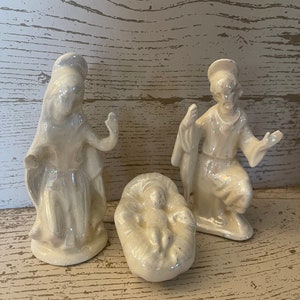 Vintage White Iridescent Glazed Ceramic 3 Piece Nativity Set - Etsy