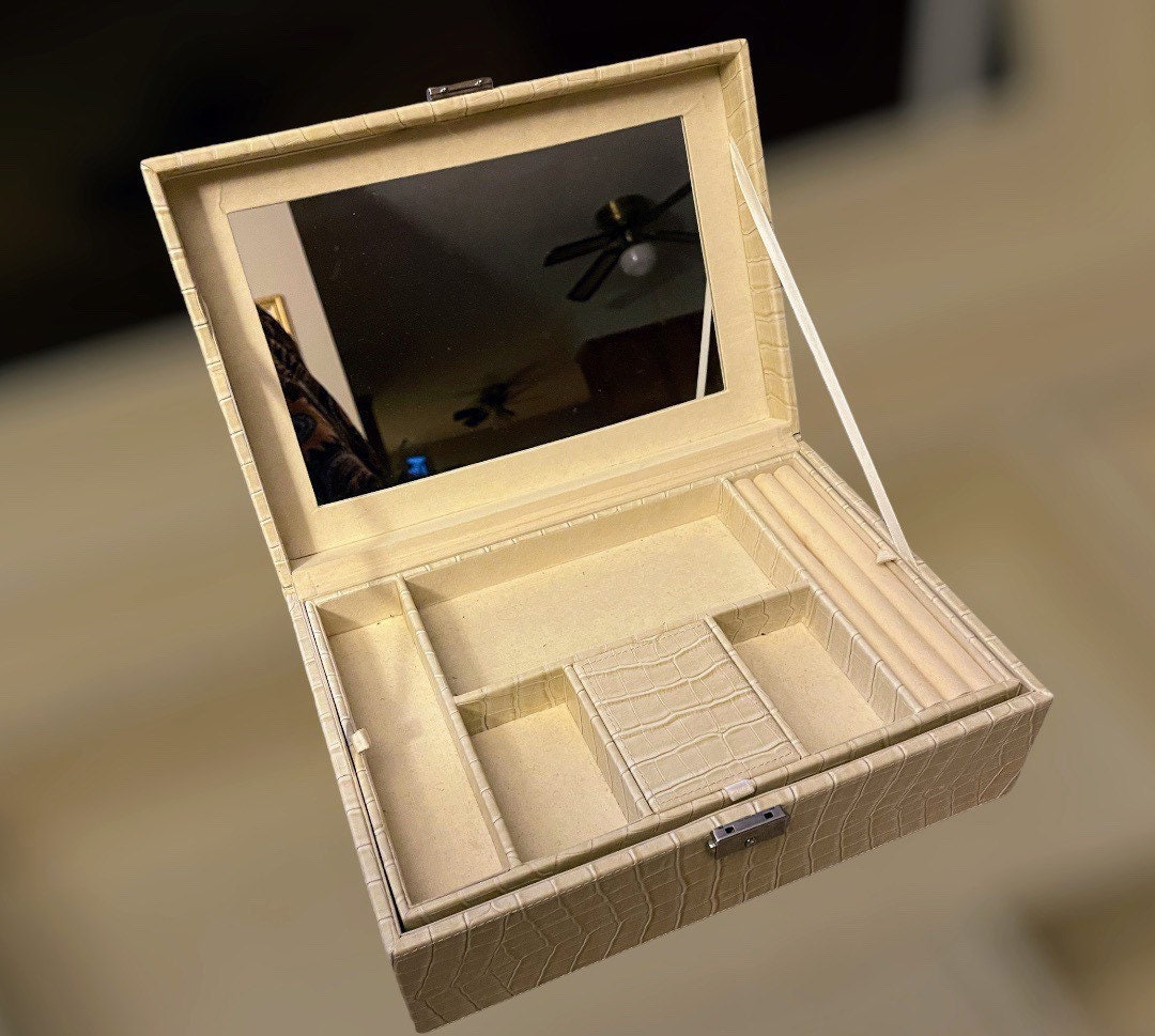 Vintage Faux Alligator Jewelry Box With Tray, Mirror, 2 Tiers, 12x8 ...