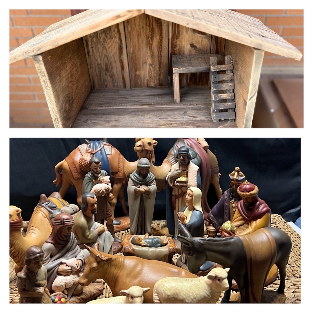 Vintage Primitive Nativity Set / Christmas Ceramic Nativity and ...