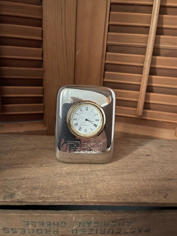 Vintage Silver Paperweight Clock | Etsy