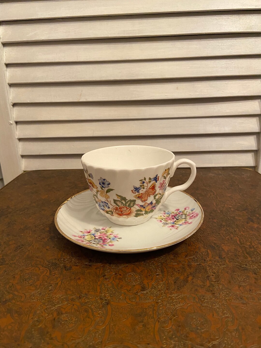 Vintage Cottage Garden Tea Cup Set, Butterfly & Flowers, Shabby Chic ...