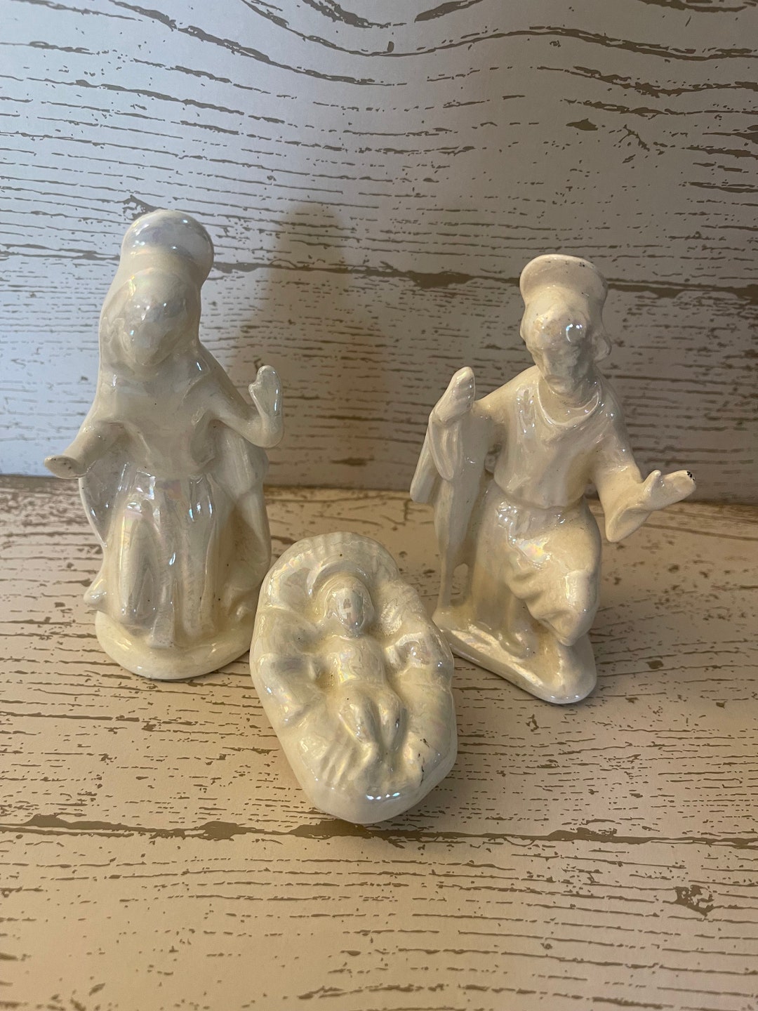 Vintage White Iridescent Glazed Ceramic 3 Piece Nativity Set - Etsy