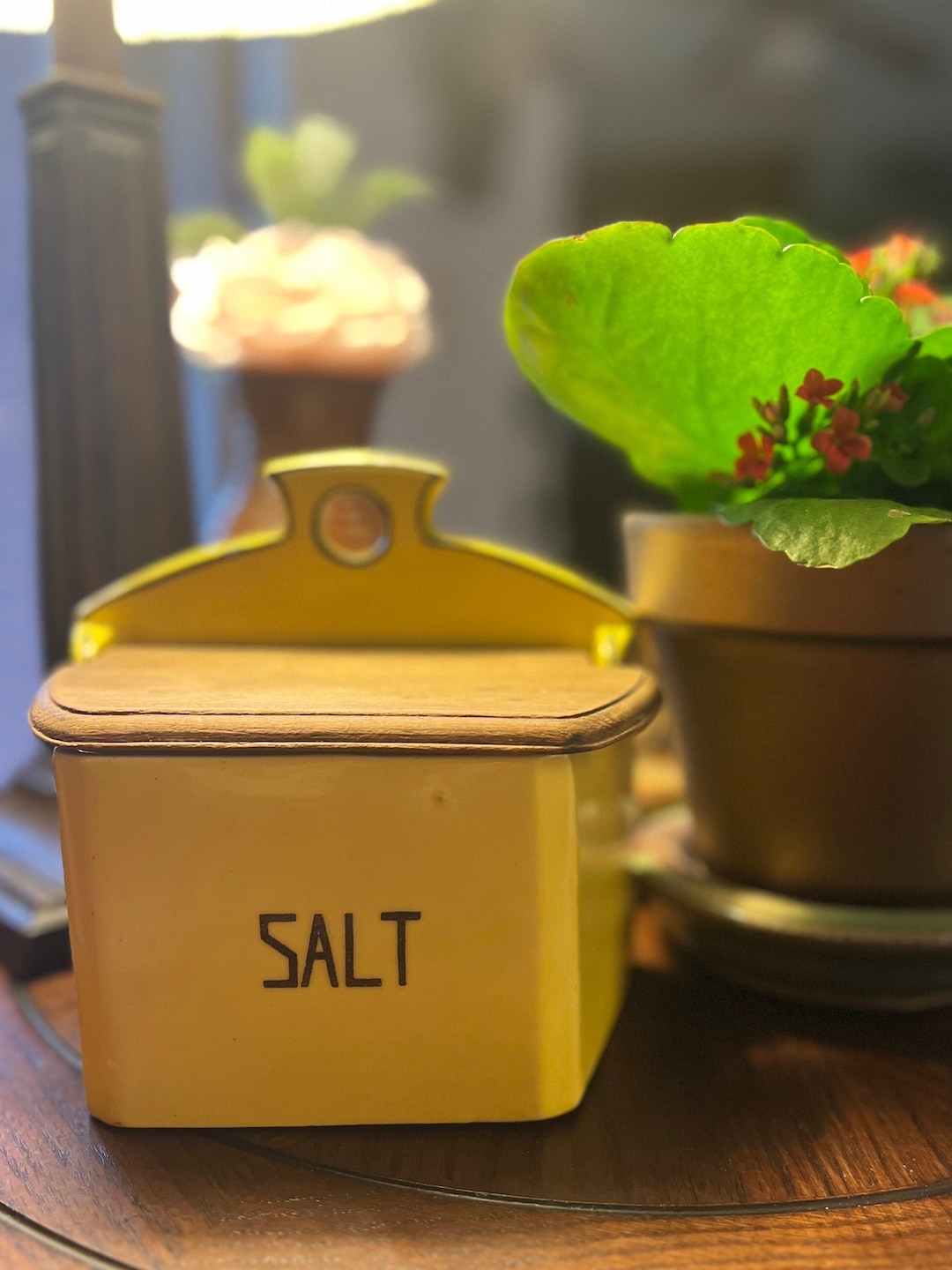Antique Yellow Porcelain Salt Box: Farmhouse Kitchen Decor - Etsy