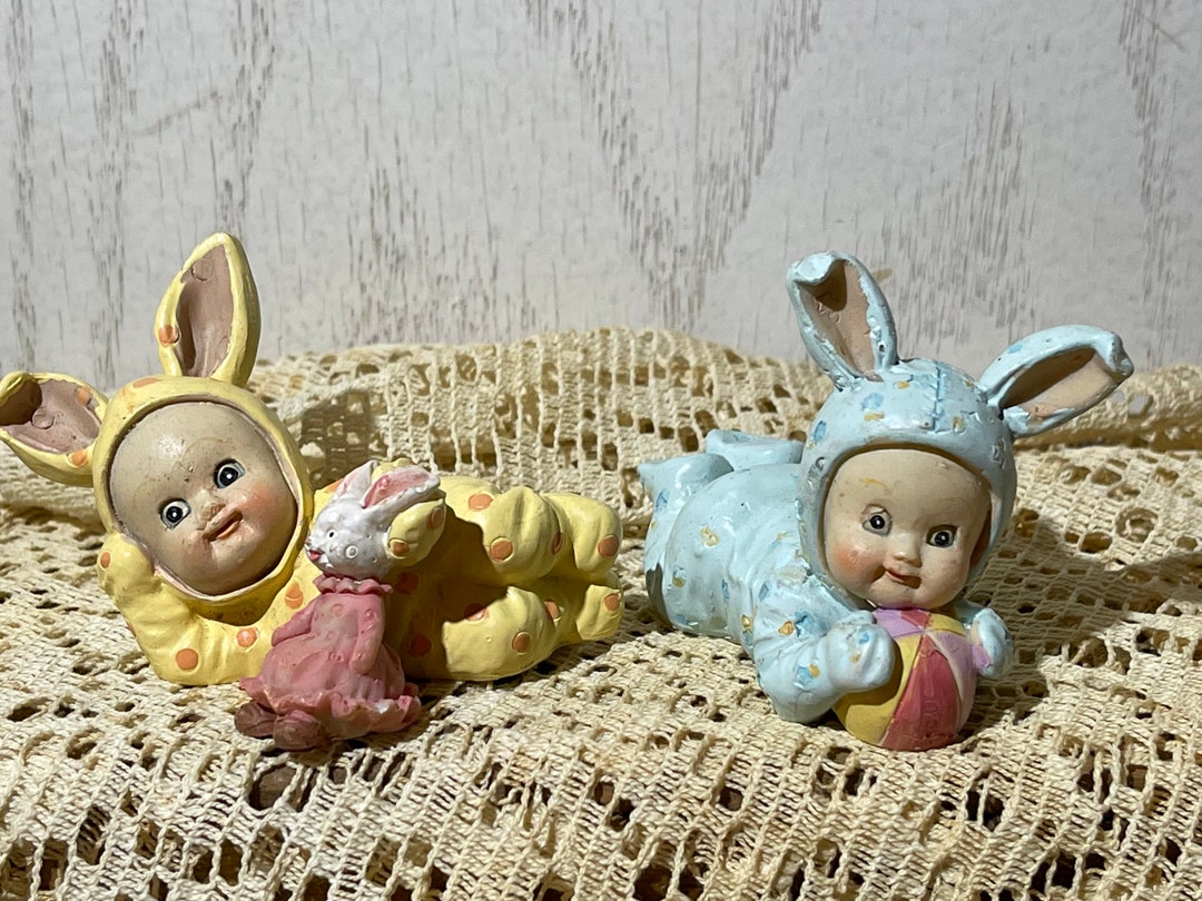 Vintage Hand Painted Miniature Resin Bunny Suit Babies - Etsy