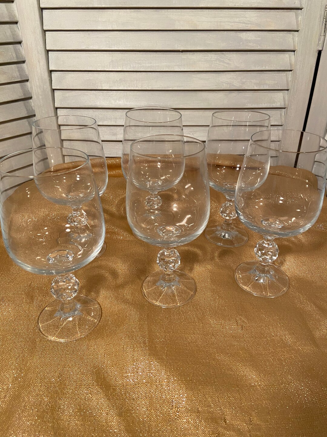 Elegant Vintage Set of 6 Crystal Ball Stem Water Glasses - 1970s ...
