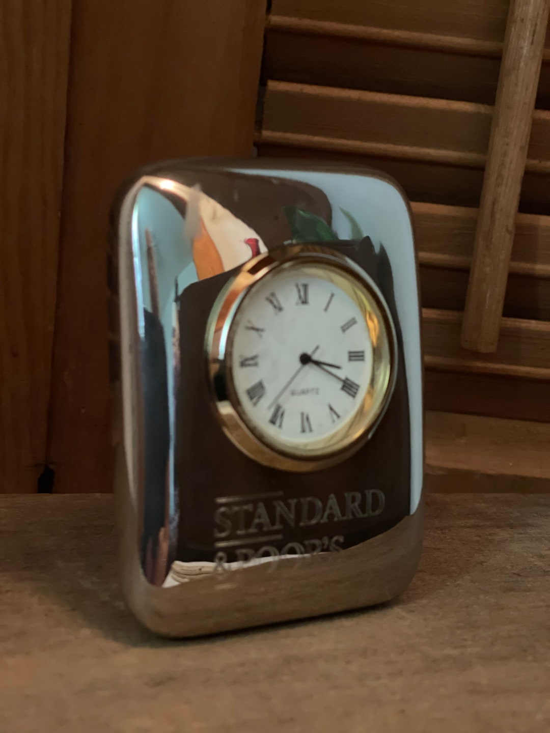 Vintage Silver Paperweight Clock: Standard & Poors Inscription ...