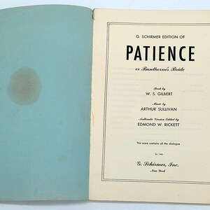 Gilbert & Sullivan, PATIENCE or Bunthorne's Bride Complete Sheet Music ...