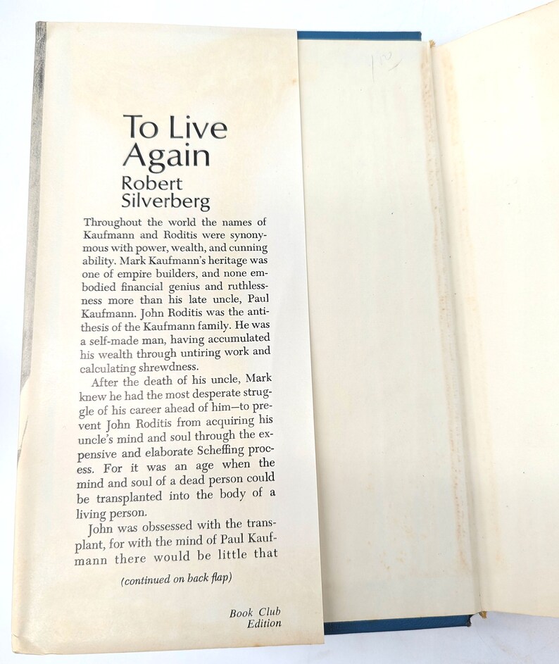 Robert Silverberg, to Live Again 1969 1st Ed. Hc/dj/book Club Sci Fi - Etsy