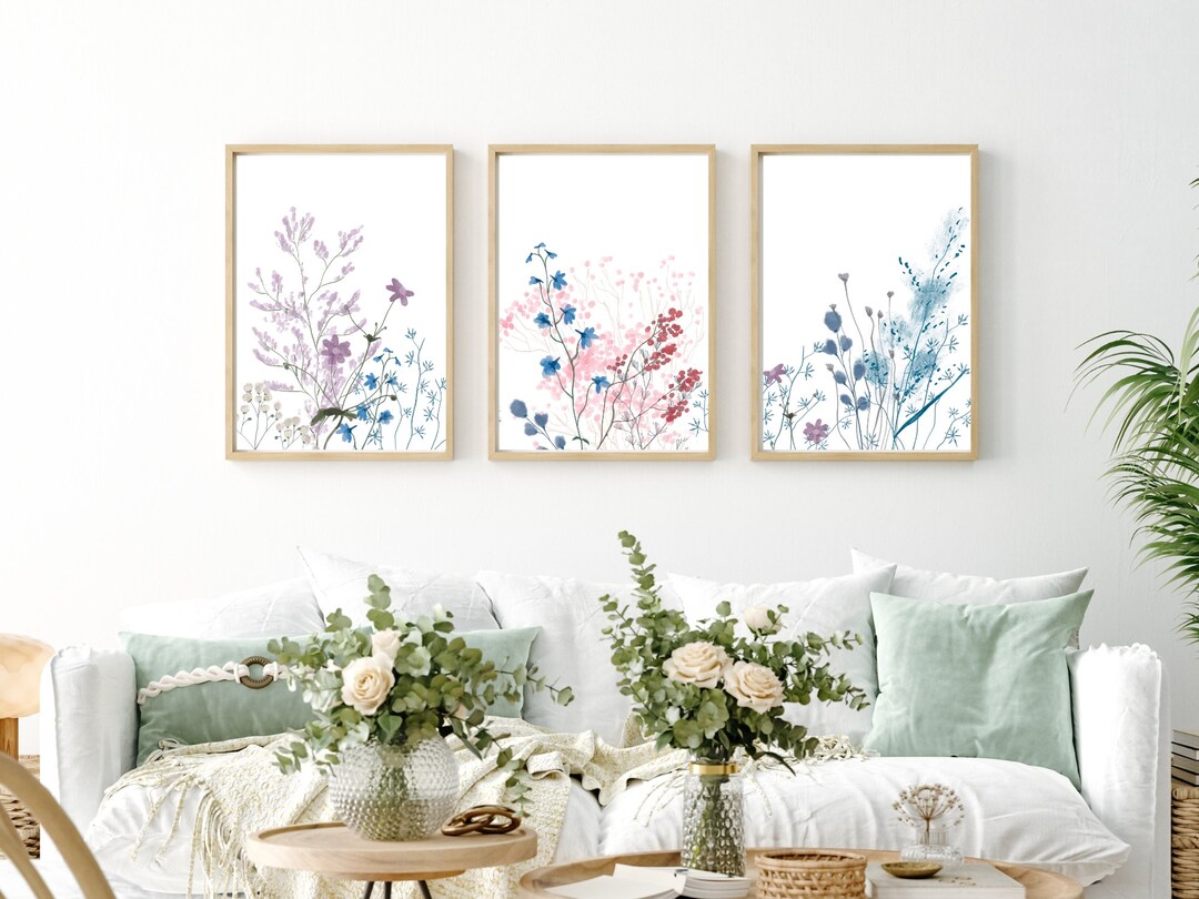 Watercolor Spring Flower Print Trio: Wildflower Wall Art (PDF & JPEG ...