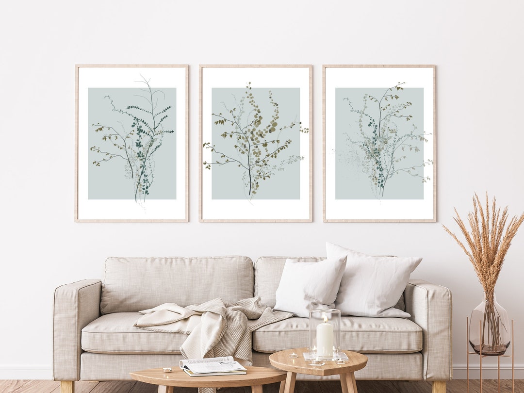 Subtle Greenery Sage Green Wall Art Trio Watercolor Greenery - Etsy