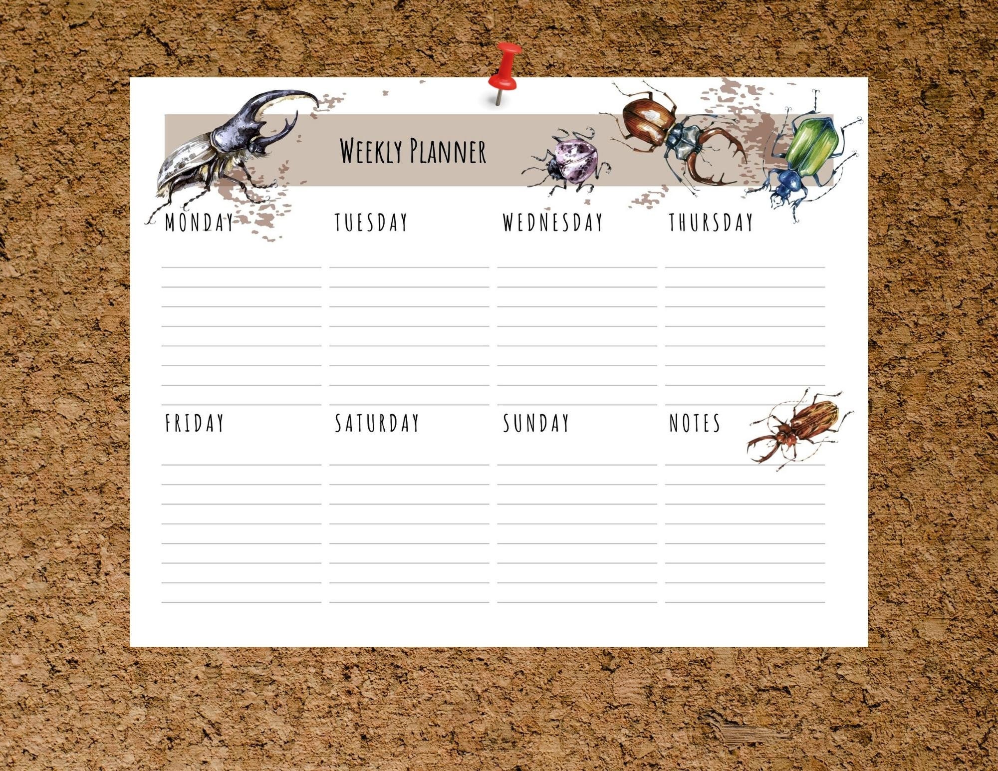 Weekly Planner, Insects, Weekly Organizer, Printable at A Glance Weekly ...