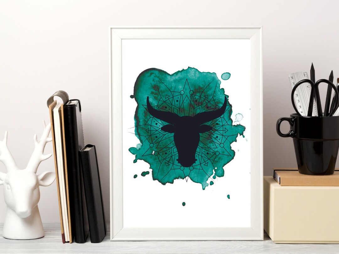 Bull Head Silhouette, Emerald Green Wall Art, Bull Head Mandala Art ...