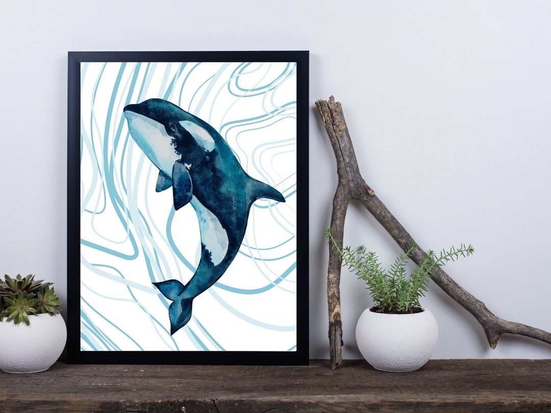 Orca Wall Art Print, Killer Whale Wall Decor, Blue Home Decor, Orca ...